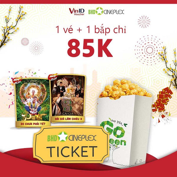[Cineplex BHD] Combo 1 vé xem phim 2D + 1 bắp 32Oz chỉ 74.000 đồng